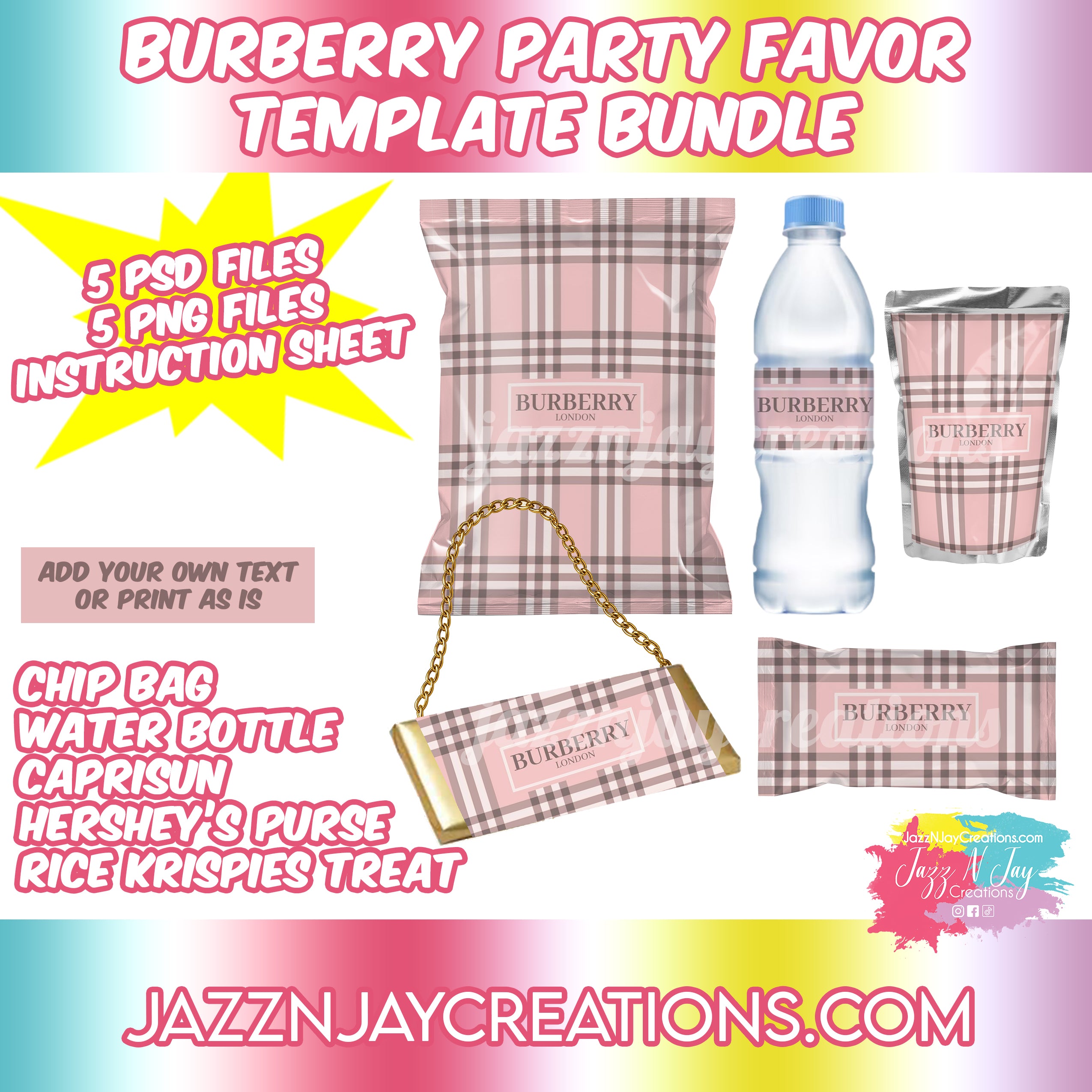 Pink Burberry Party Favor Template Bundle – Jazz N Jay Creations