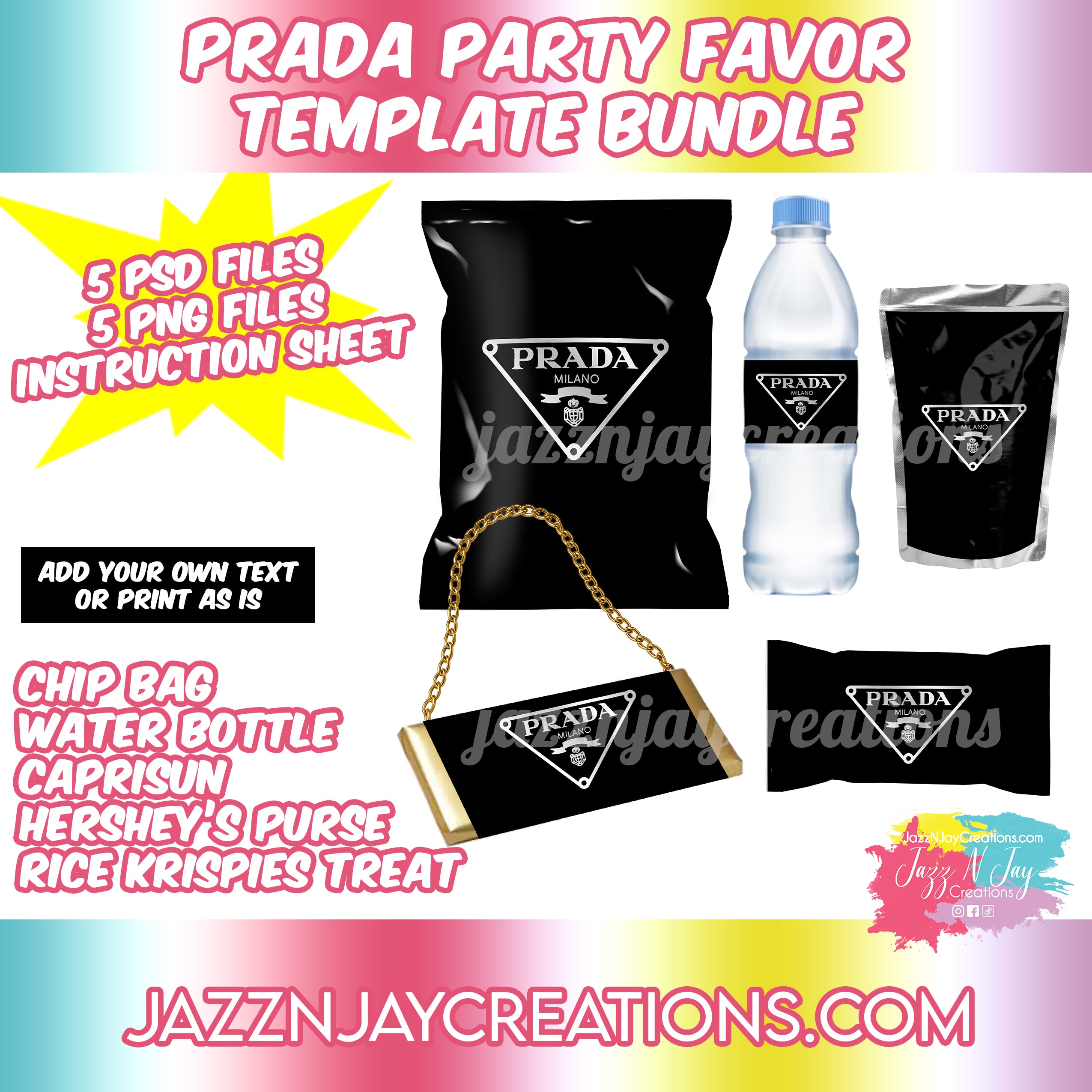 Prada Party Favor Template Bundle – Jazz N Jay Creations