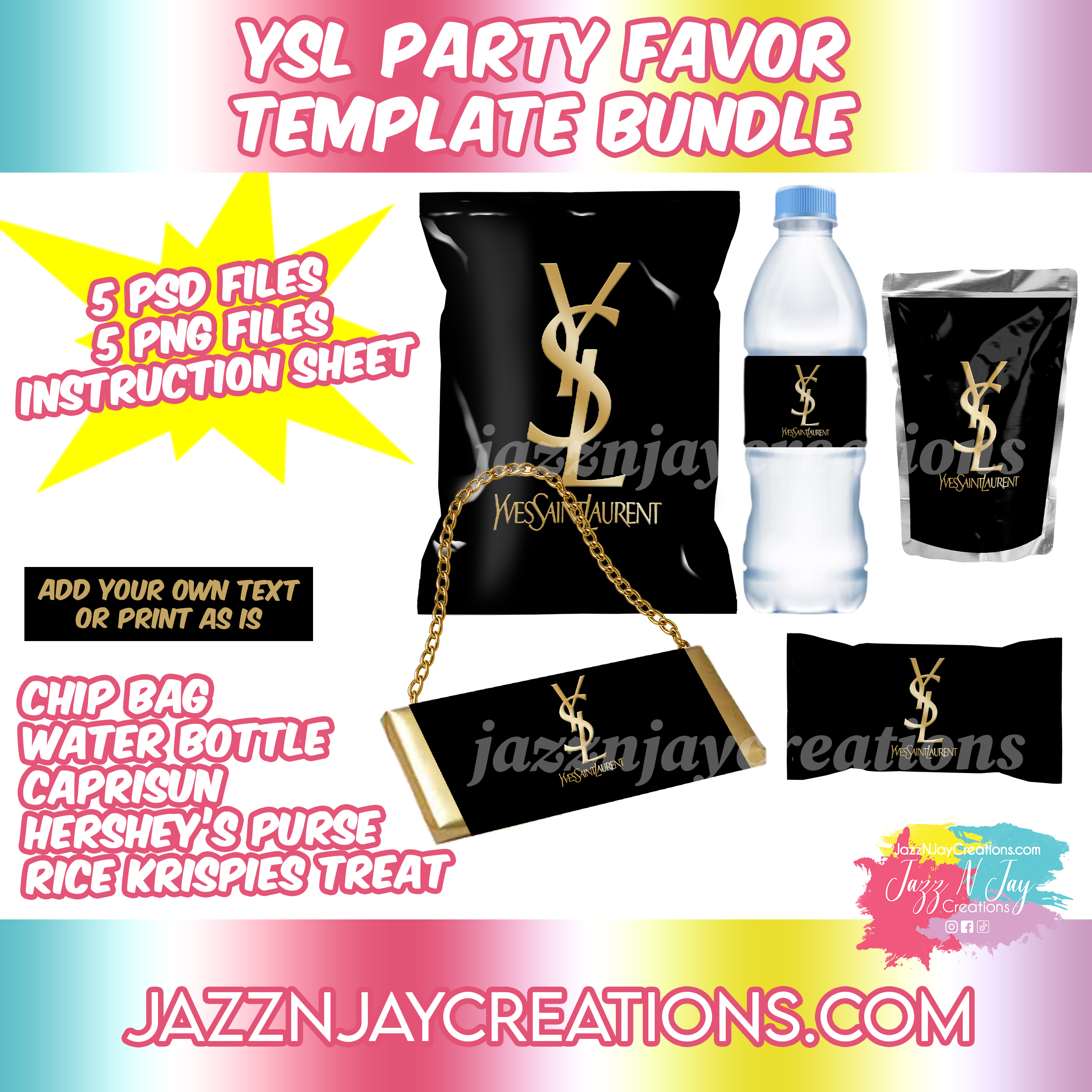 YSL Yves Saint Laurent Party Favor Template Bundle – Jazz N Jay Creations